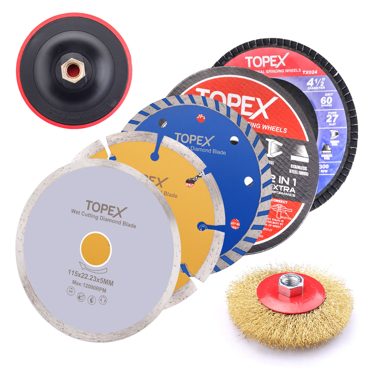 TOPEX 20PCs 115mm Cutting Wheel Flap Grinding Disc Wire Brush Diamond – topto