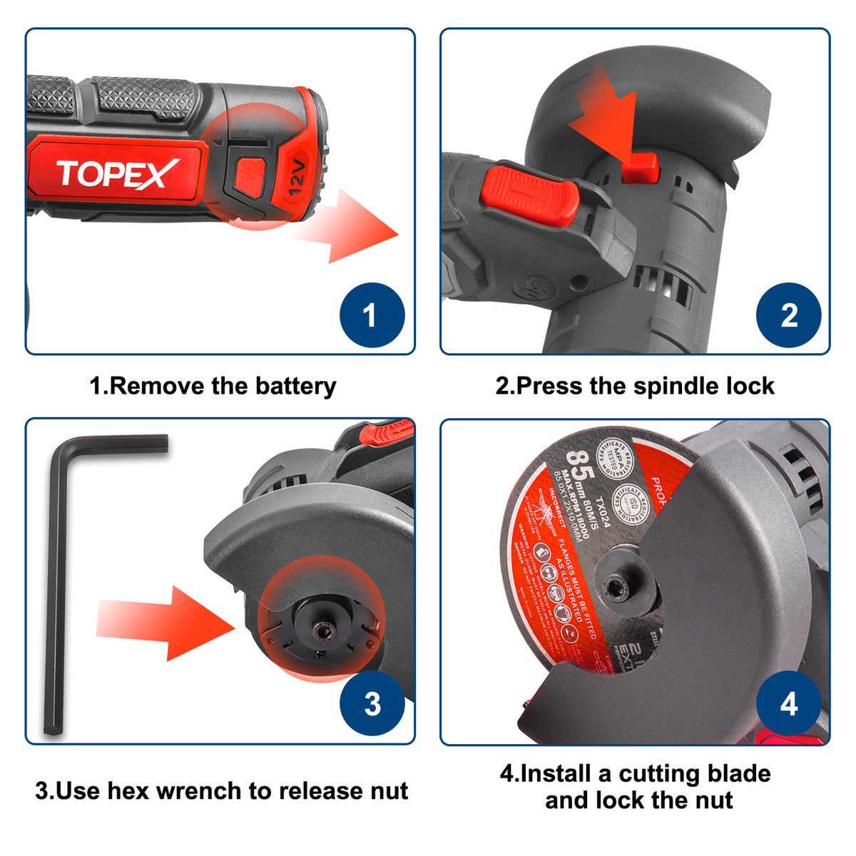 TOPEX 12V Cordless Power Tool Kit Angle Grinder Circular Saw LED Torch ...