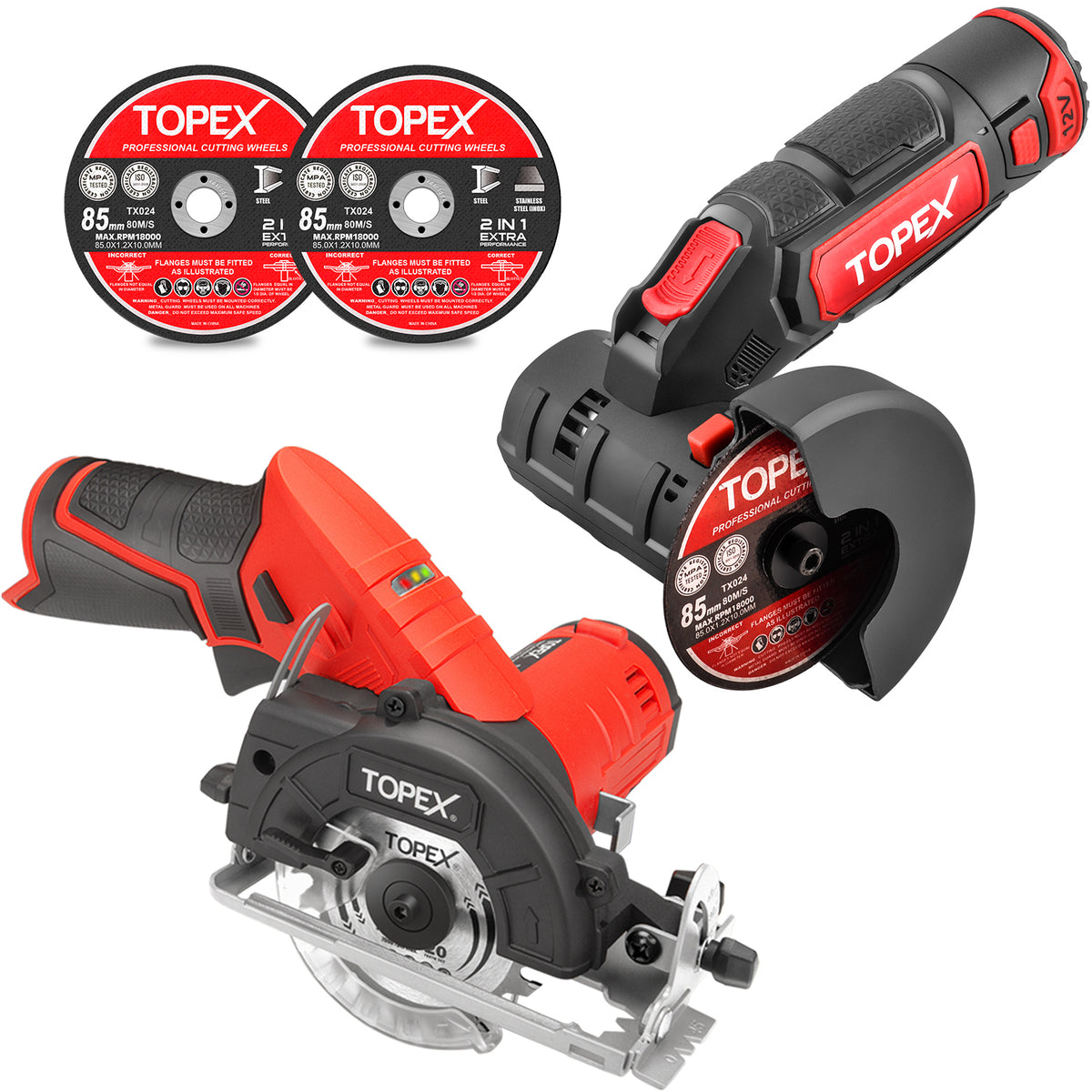 TOPEX 12V Cordless Power Tool Kit Angle Grinder Circular Saw – topto