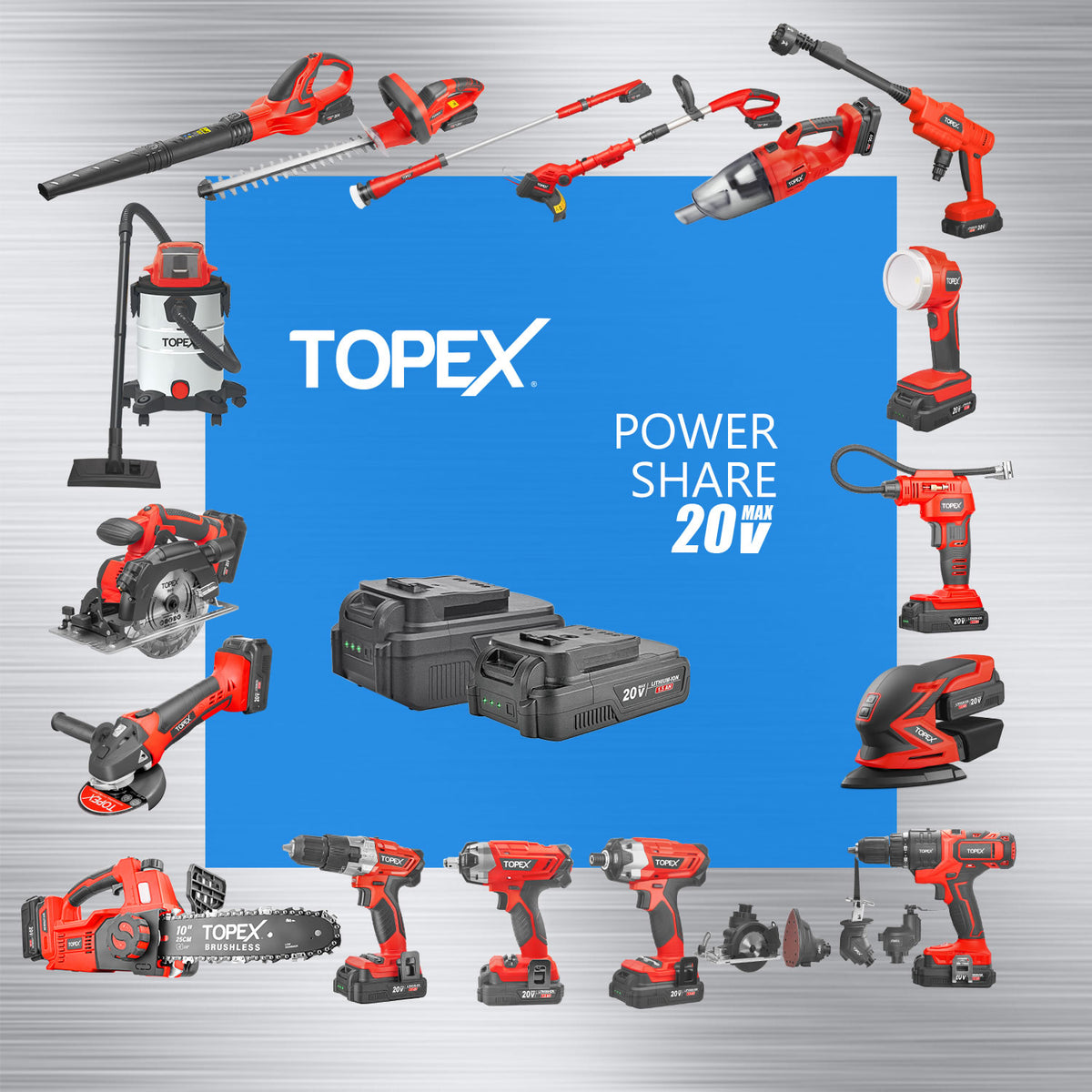 TOPEX 20V Cordless Hammer Drill Impact Driver Power Tool Combo Kit w ...