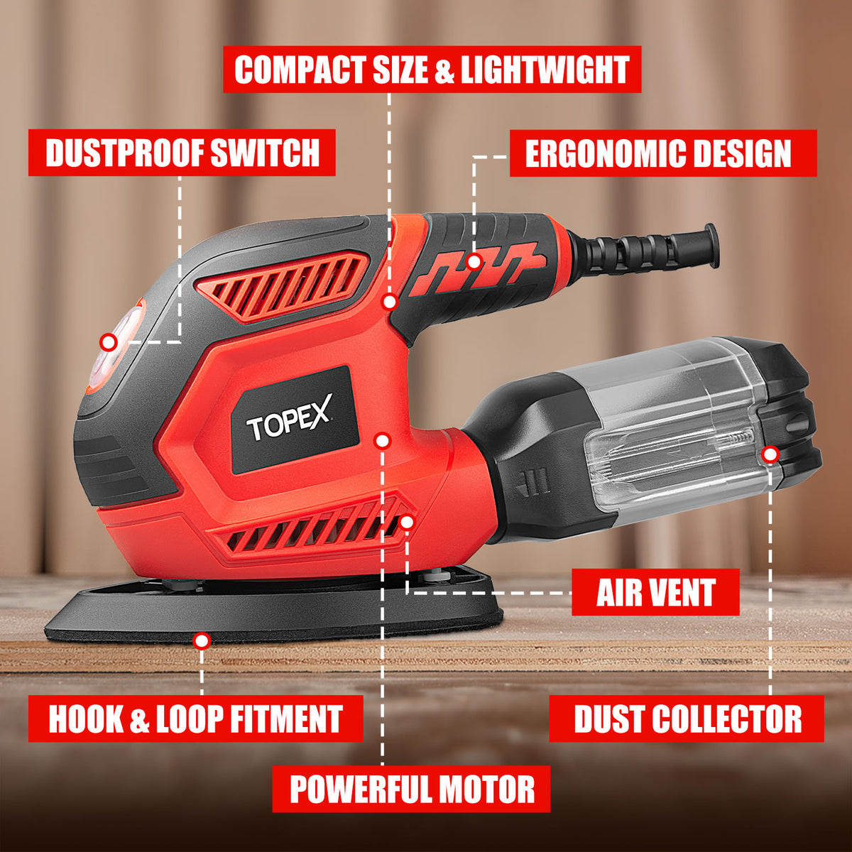 TOPEX 200w Electric Detail Sander with Sandpaper Polisher&Dust Box Sma ...
