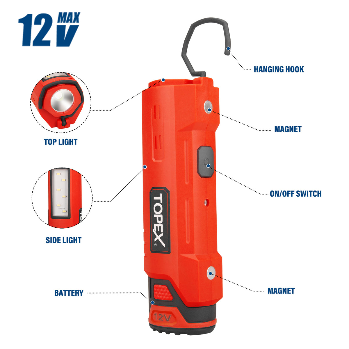 TOPEX 12V Cordless LED Worklight Lithium-Ion LED Torch w/ Battery & Ch ...