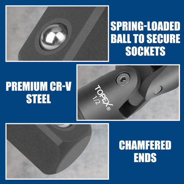 TOPEX 7-piece socket adaptor set 1/4" 3/8" and 1/2" universal joint so ...