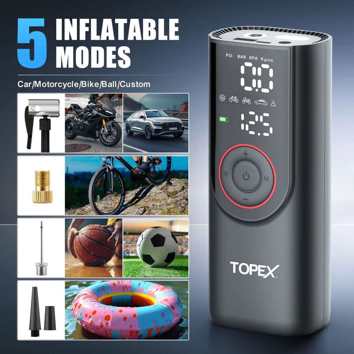 TOPEX 12V Car Tyre Inflator Portable Air Compressor Cordless Air Pump ...