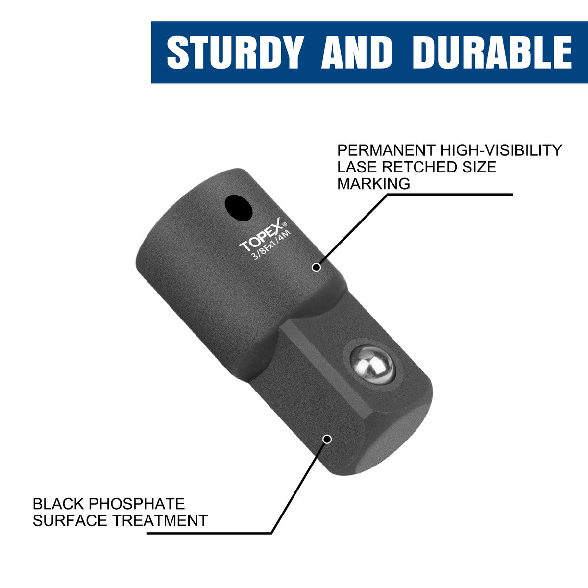 TOPEX 7-piece socket adaptor set 1/4" 3/8" and 1/2" universal joint so ...