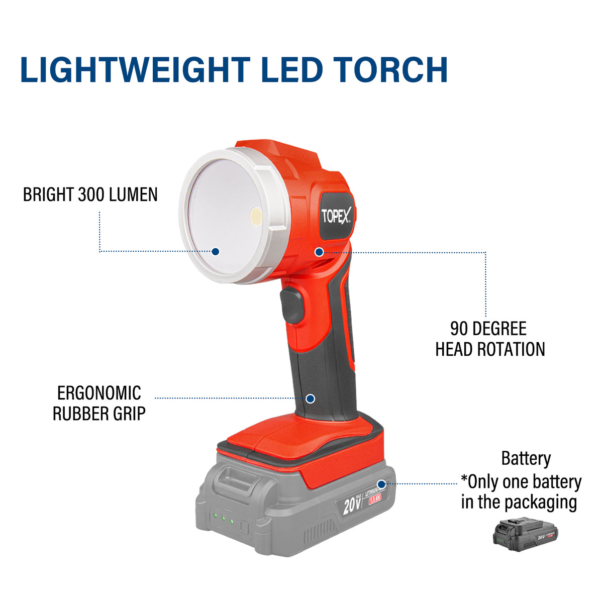 TOPEX 20V Cordless Combo Kit Tyre Inflator w/ Lightweight LED Torch(On ...