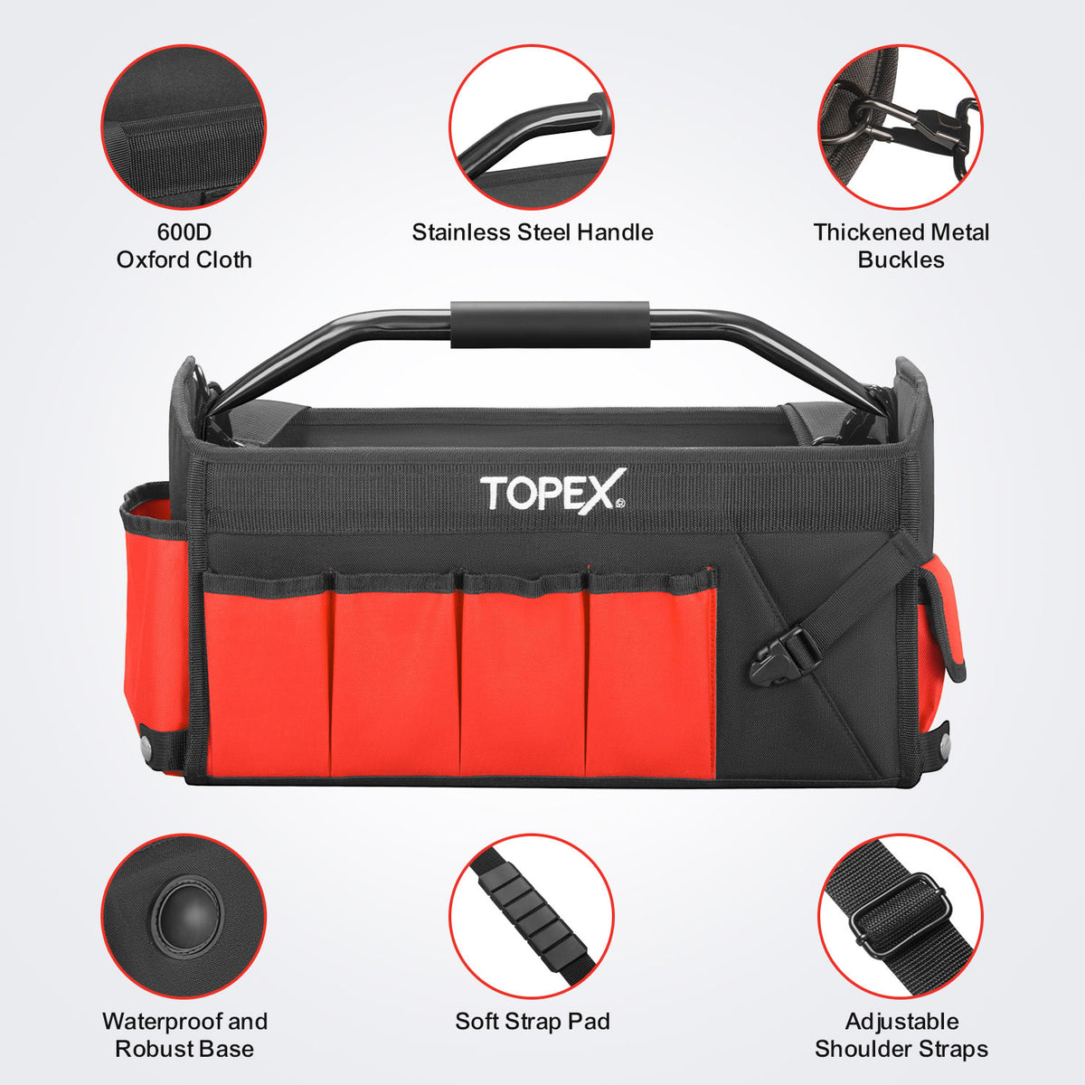 TOPEX 16 Inch Tool Bag, Multi-pocket Tool Organiser, High Bearing Wide ...
