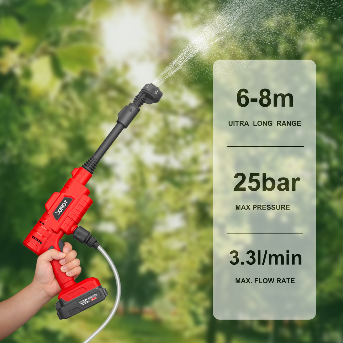 TOPEX 20V Cordless Pressure Washer, 6-in-1 Nozzle for Washing Car/Wall ...