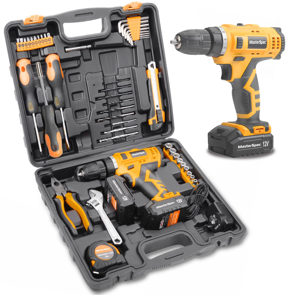 MasterSpec 47PCs 12V Lithium Cordless Drill with 2 Batteries – topto