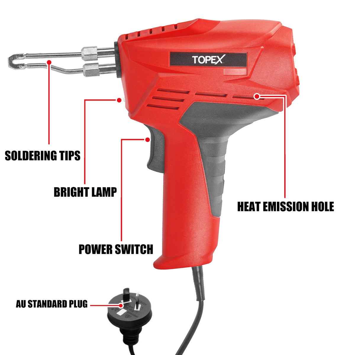 Topex Heavy Duty Soldering Gun Iron Kit Fast Heating Hot Knife Plastic ...