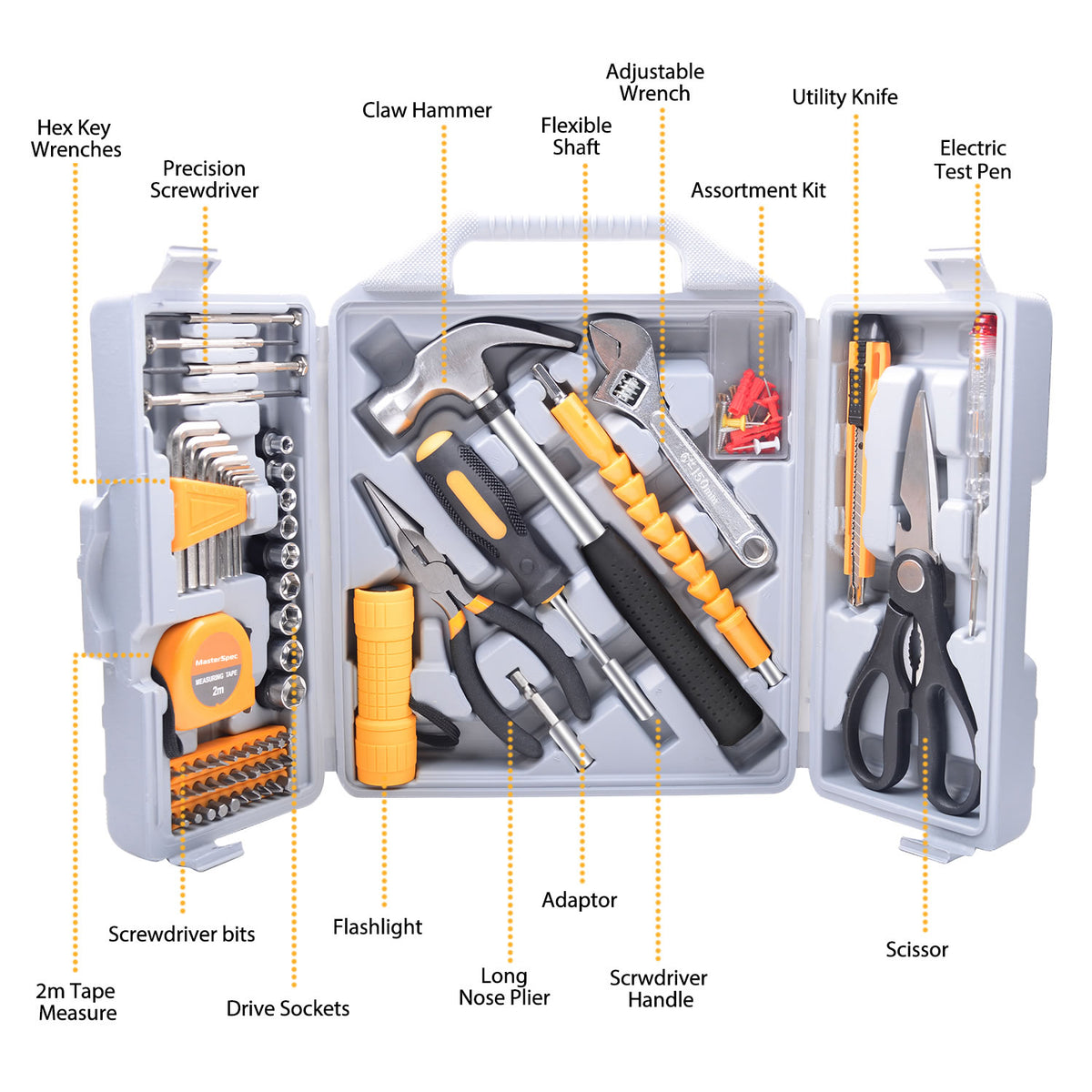 MasterSpec 100PCs Household Tool Kit Toolbox Set – topto