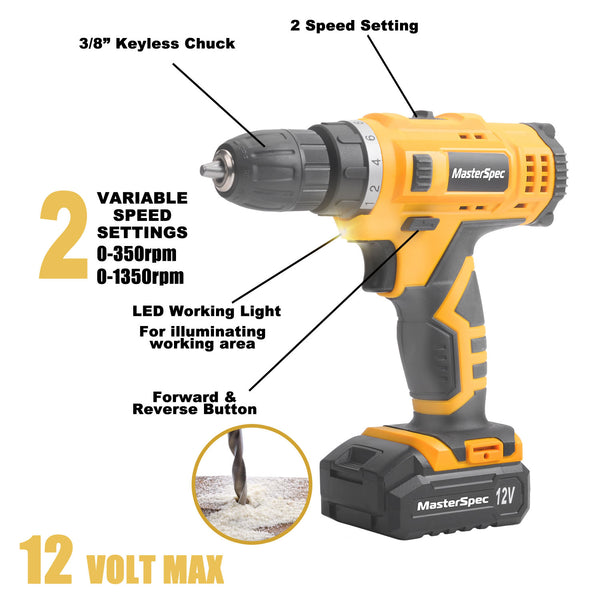 MasterSpec 47PCs 12V Lithium Cordless Drill with 2 Batteries – topto