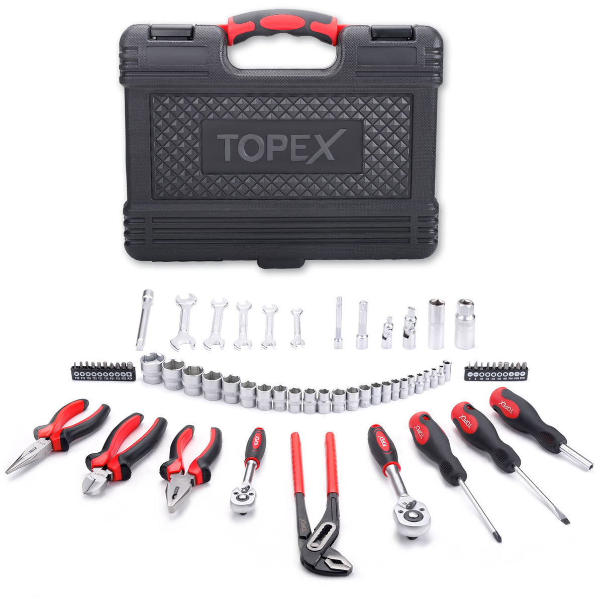 TOPEX 65-Piece Household Hand Tool Set Home Auto Repair Kit Premium Qu ...