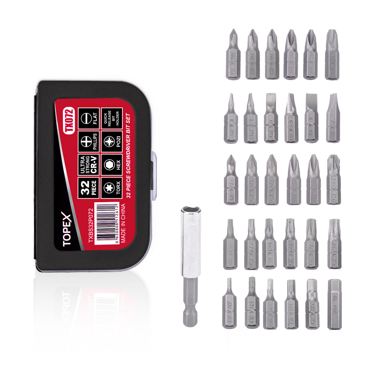 TOPEX 32-Piece CR-V Security Screwdriver Bit Set with Belt Clip Magnet ...