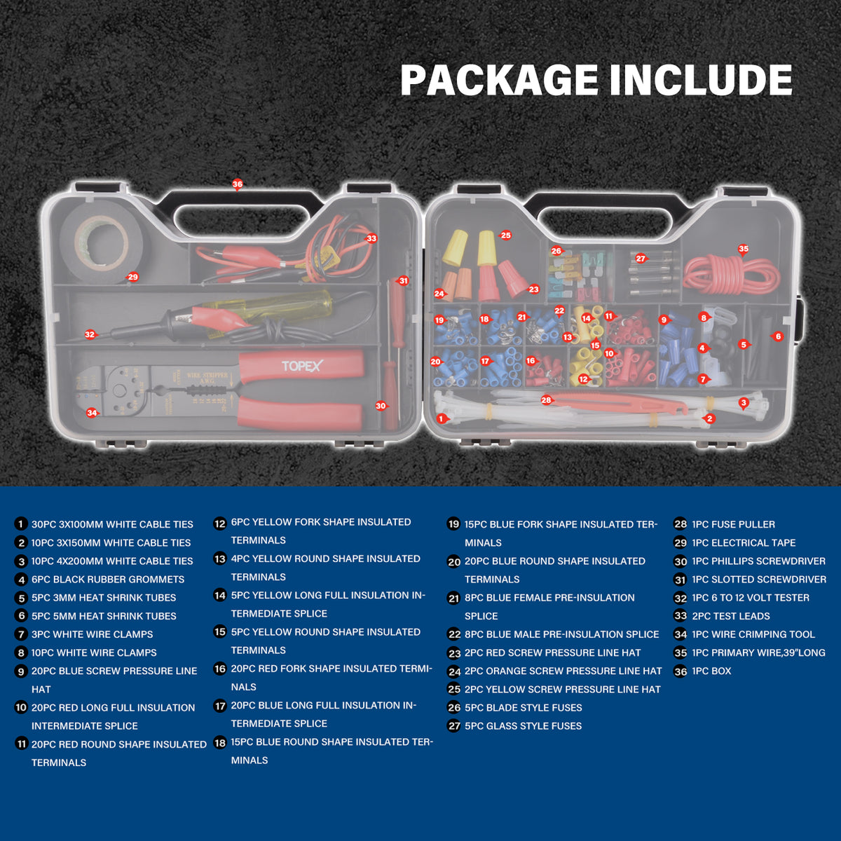 TOPEX 285 PCs Auto Electrical Repair Kit Gauge Wire Stripper Connector ...