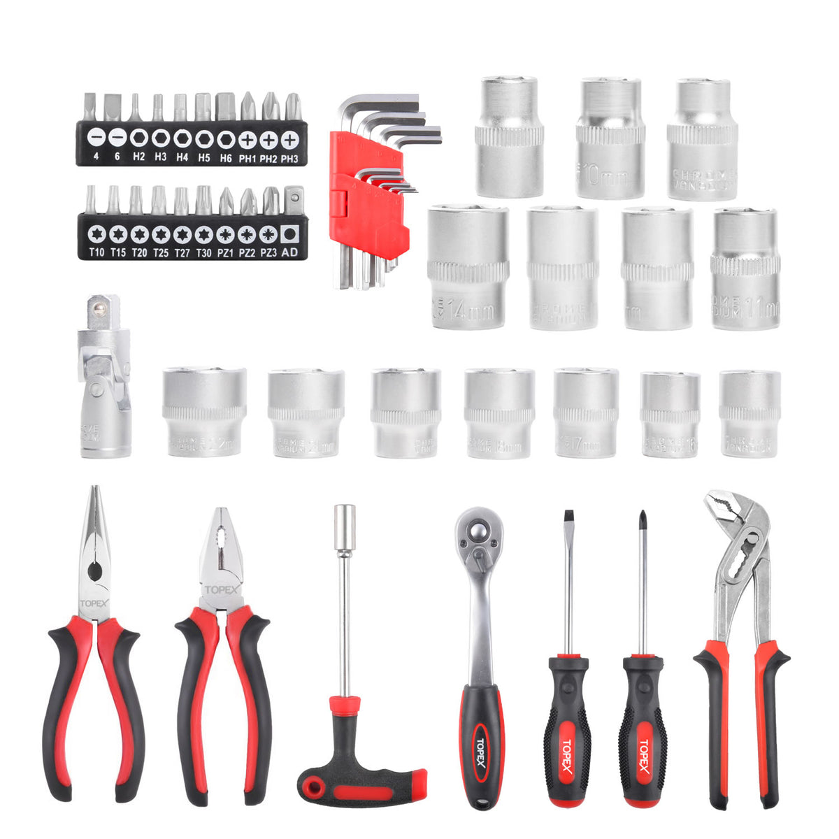 TOPEX 52-Piece Hand Tool Kit Portable Home/Auto Repair Set w/ Ratchet ...
